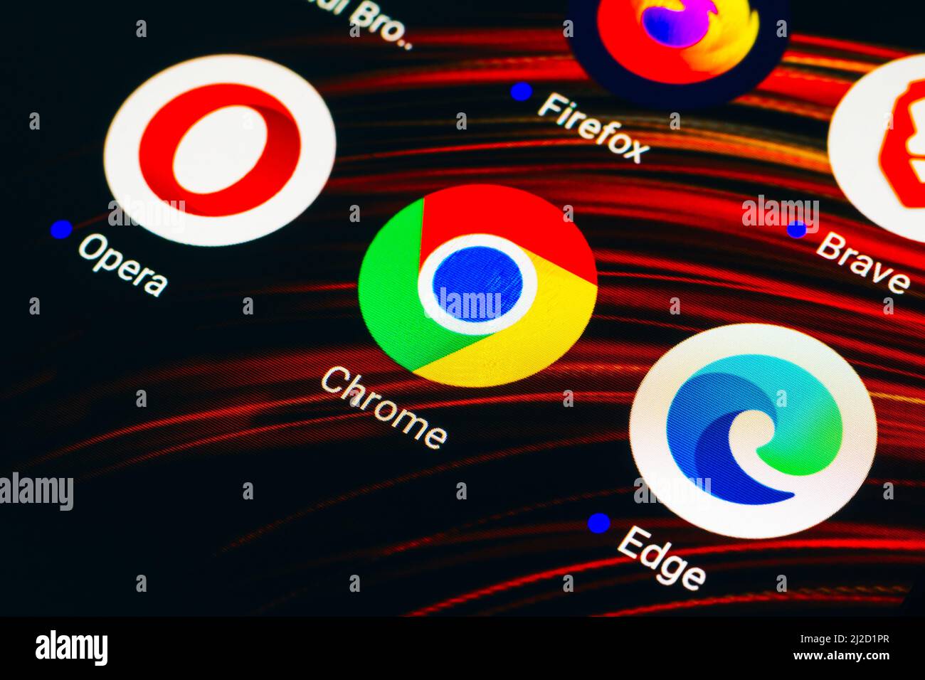 In this photo illustration the Vivaldi, Firefox, Brave, Opera, Google Chrome and Microsoft Edge ...