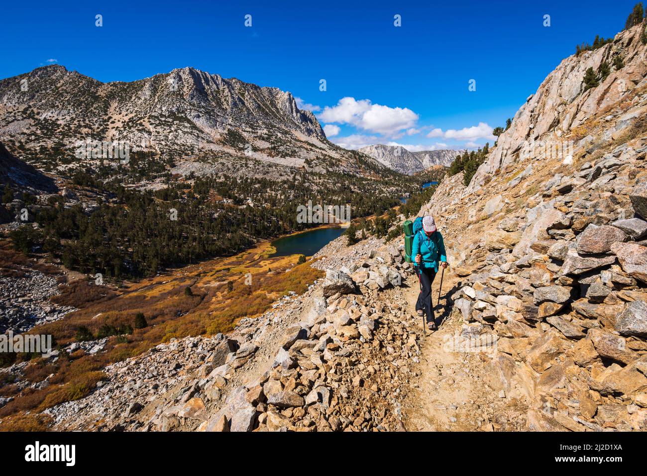 Backpacker on the Bishop Pass Trail, John Muir Wilderness, Sierra ...