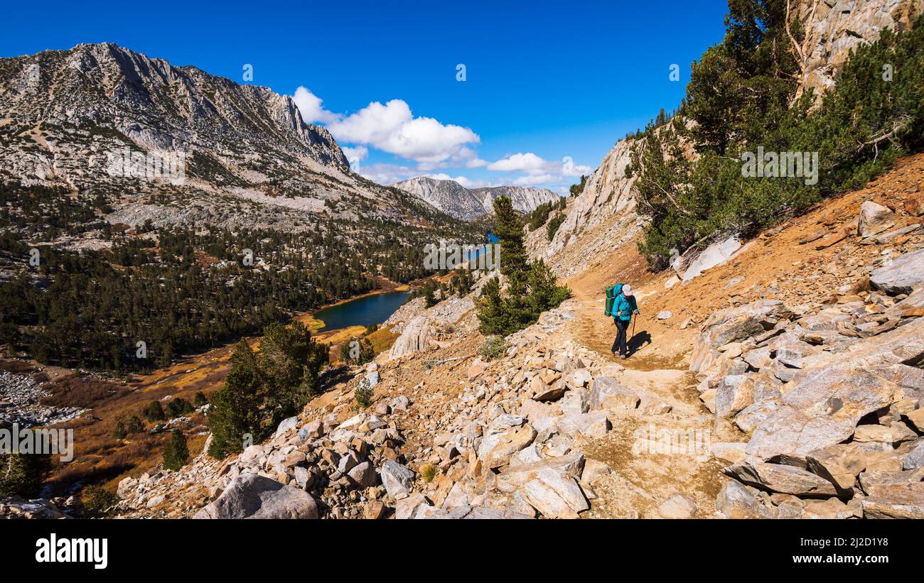 Backpacker on the Bishop Pass Trail, John Muir Wilderness, Sierra ...