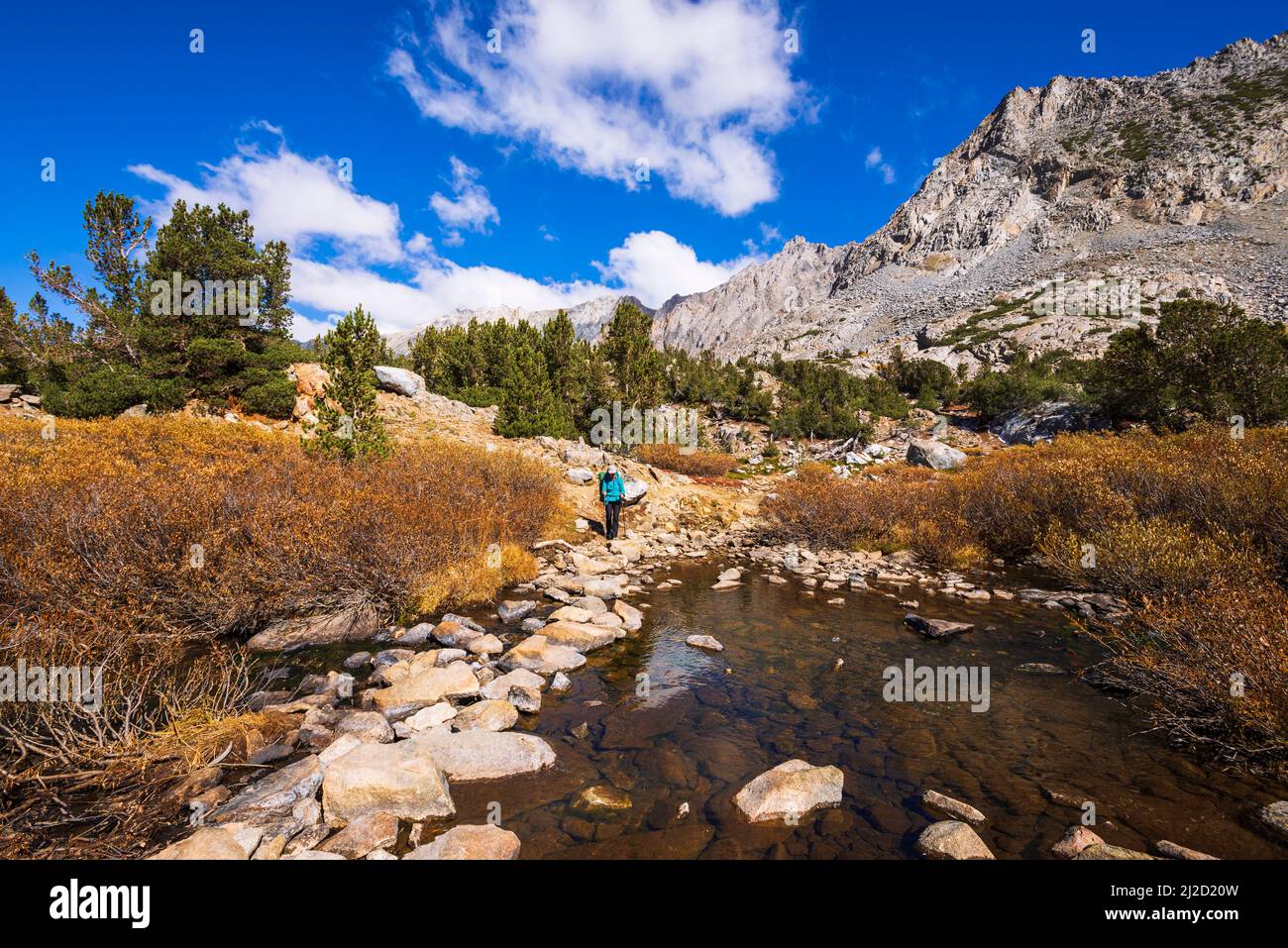 Backpacker on the Bishop Pass Trail, John Muir Wilderness, Sierra ...