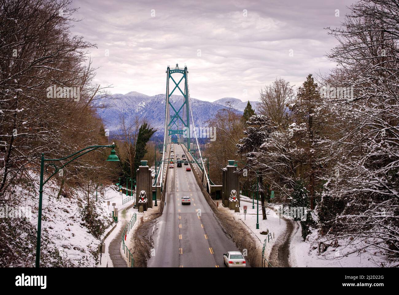 Snowy Bridge Scene Stock Photo - Alamy