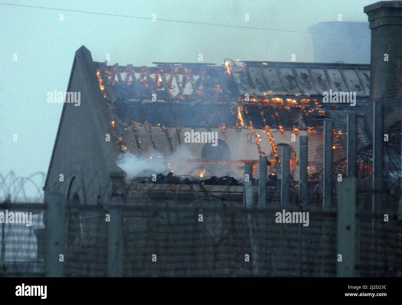 Scenes of Peterhead prison on fire during prison riots in November 1986 ...