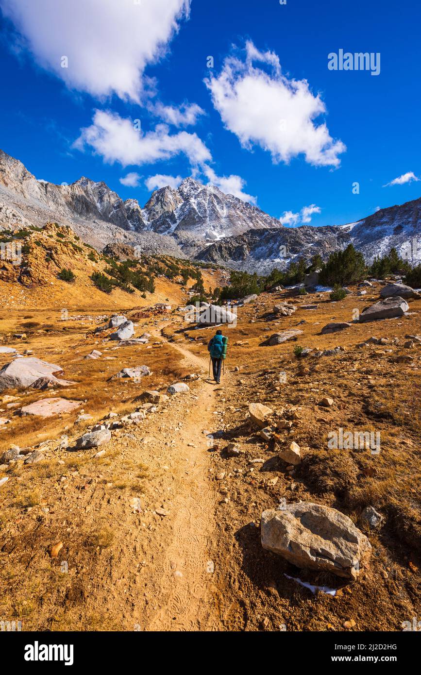 Backpacker on the Bishop Pass Trail, John Muir Wilderness, Sierra ...