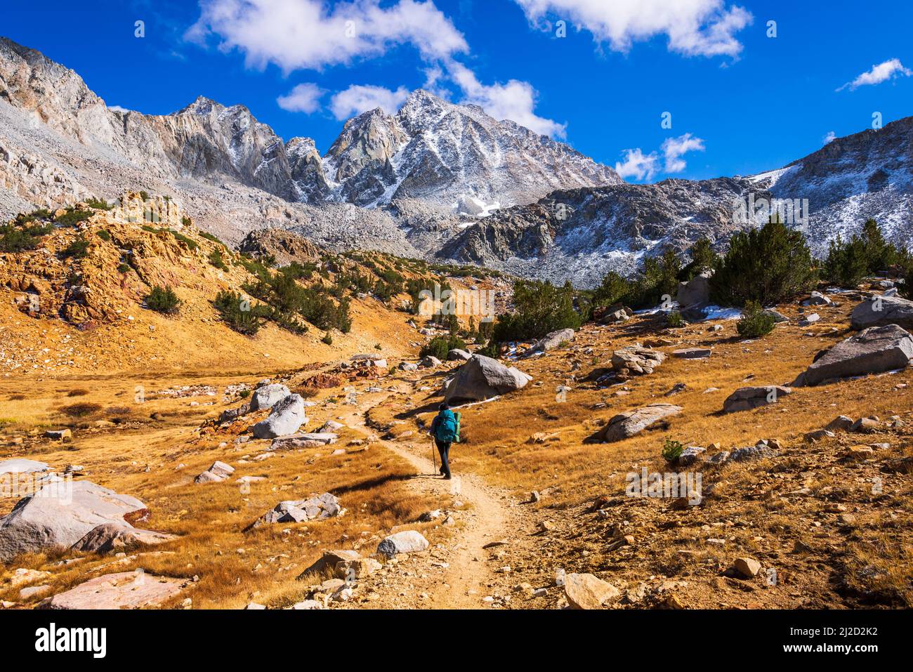 Backpacker on the Bishop Pass Trail, John Muir Wilderness, Sierra ...