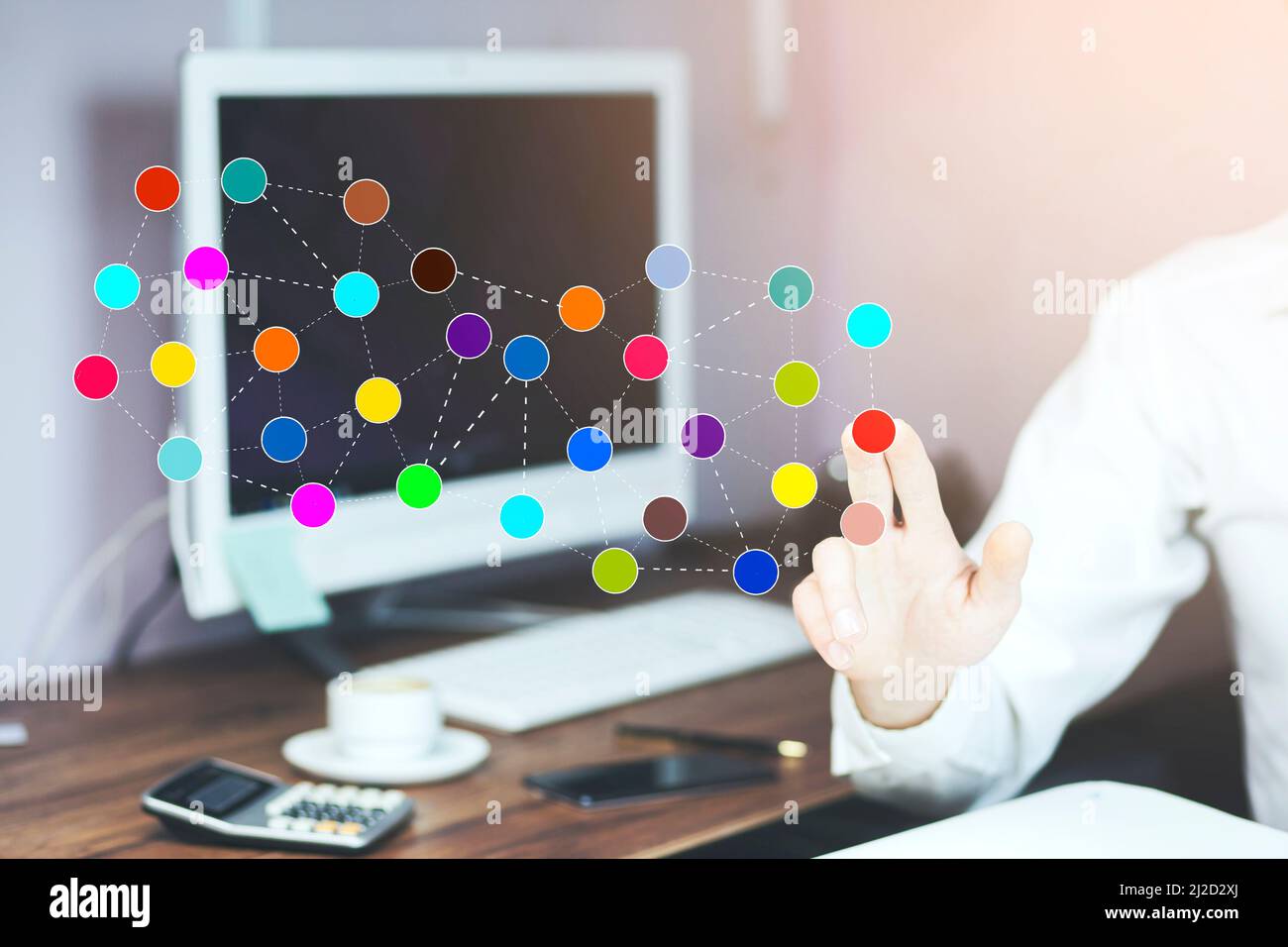touching virtual icon of social network Stock Photo - Alamy