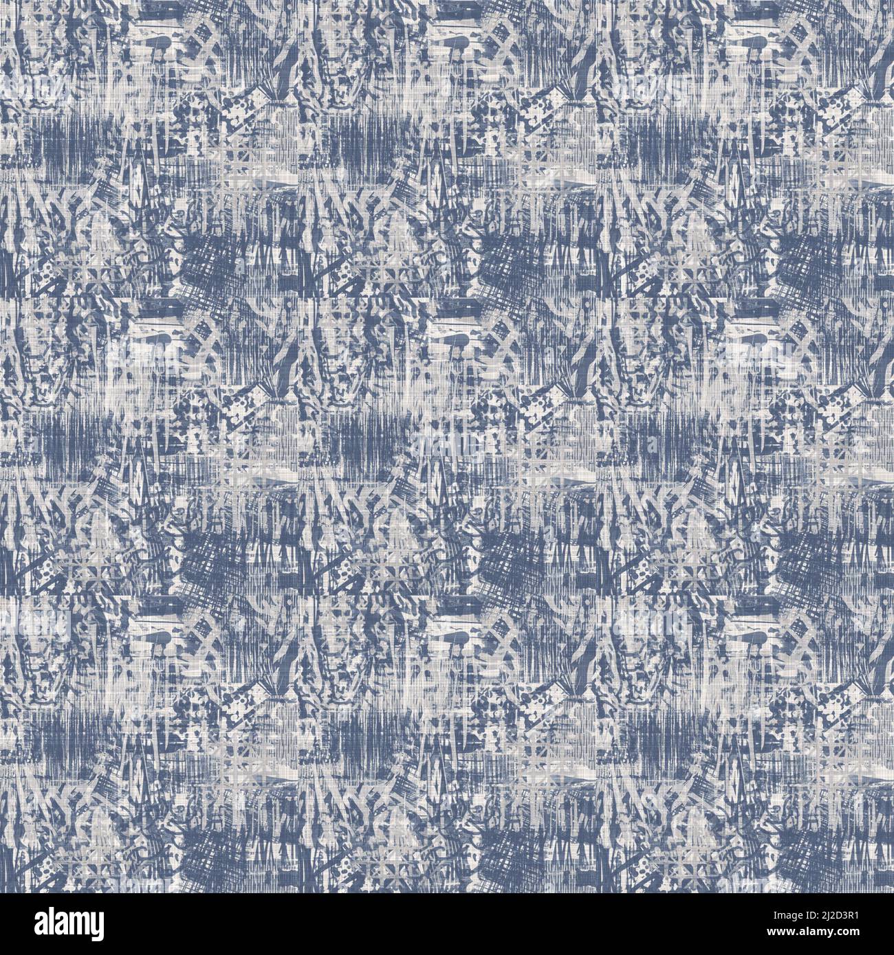 French blue irregular mottled linen seamless pattern. Tonal country ...