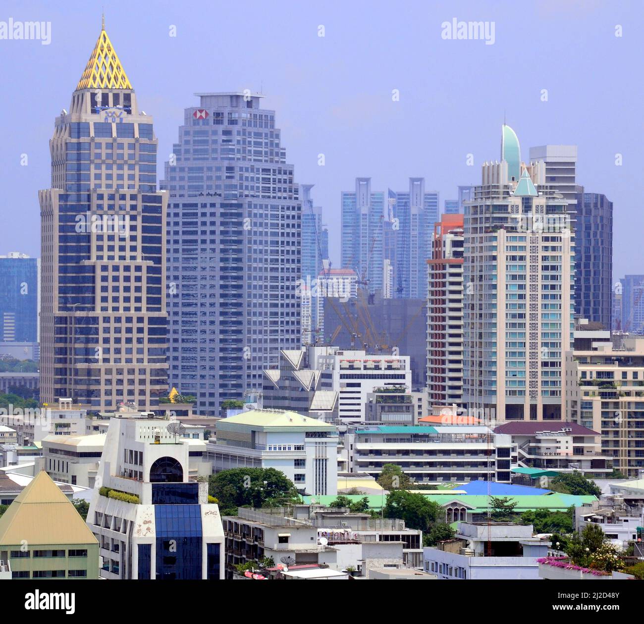Skyscrapers or high rise buildings in dense cityscape in Silom district ...