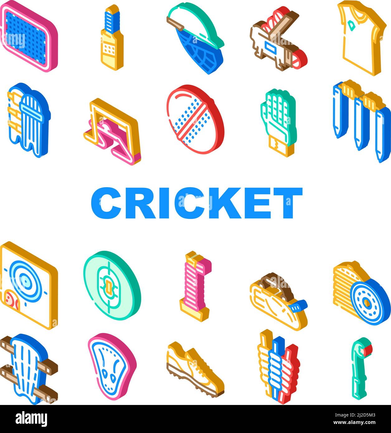 Cricket Sport Game Accessory Icons Set Vector Stock Vector Image & Art ...