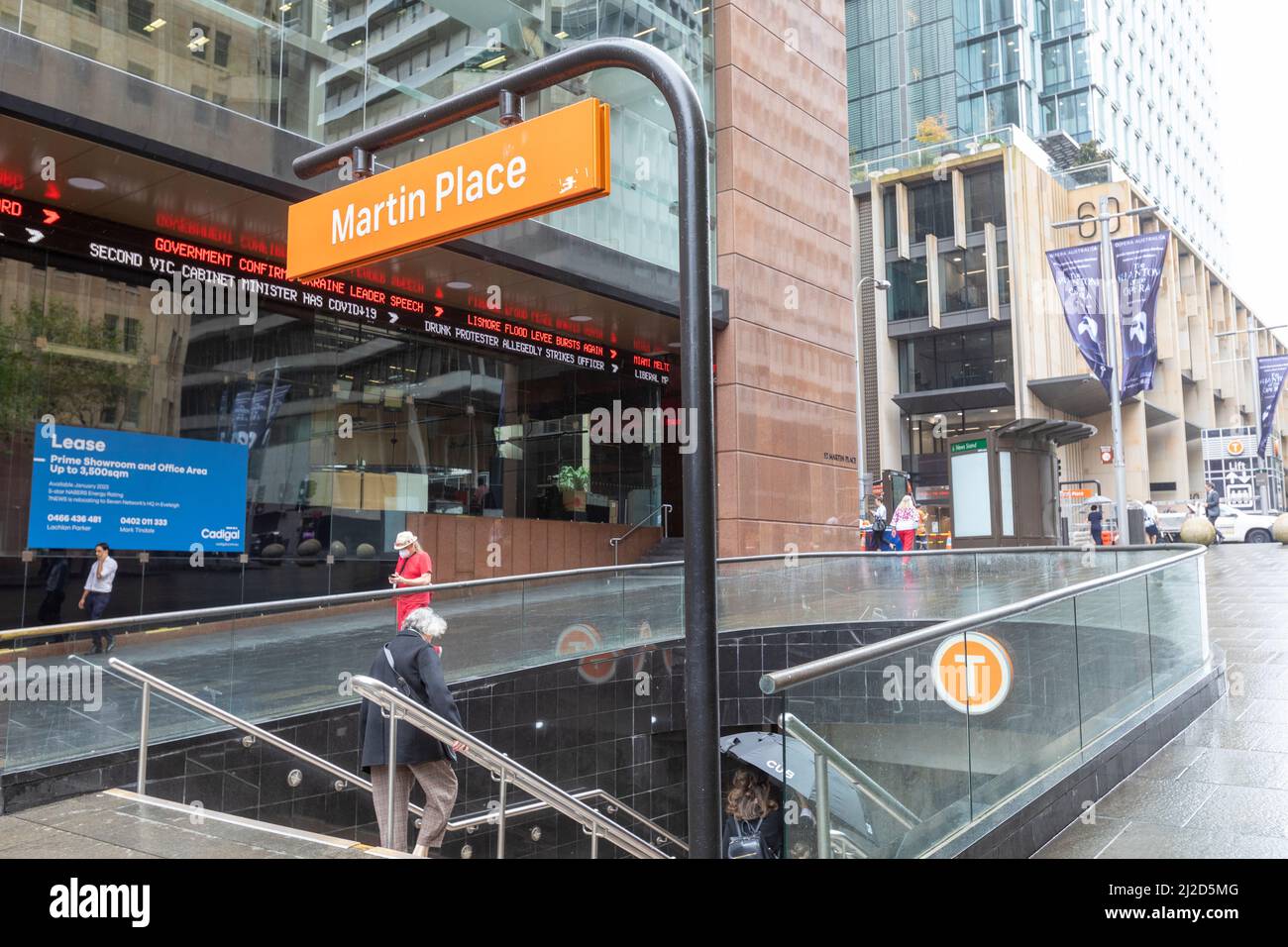 Entrance down to Martin Place railway station in Martin Place,Sydney ...