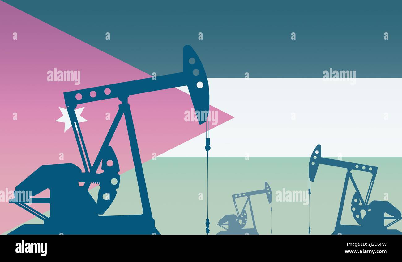 silhouette of the oil pump against flag of Jordan. Extraction grade ...