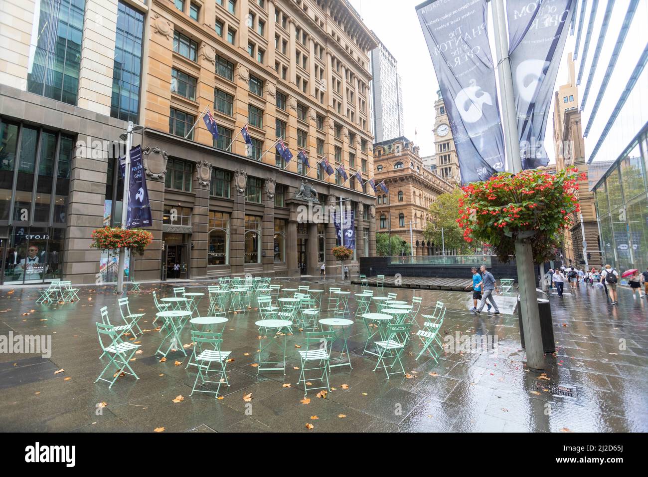 Martin Place Sydney all quiet on a wet and windy autumn day,Sydney city ...