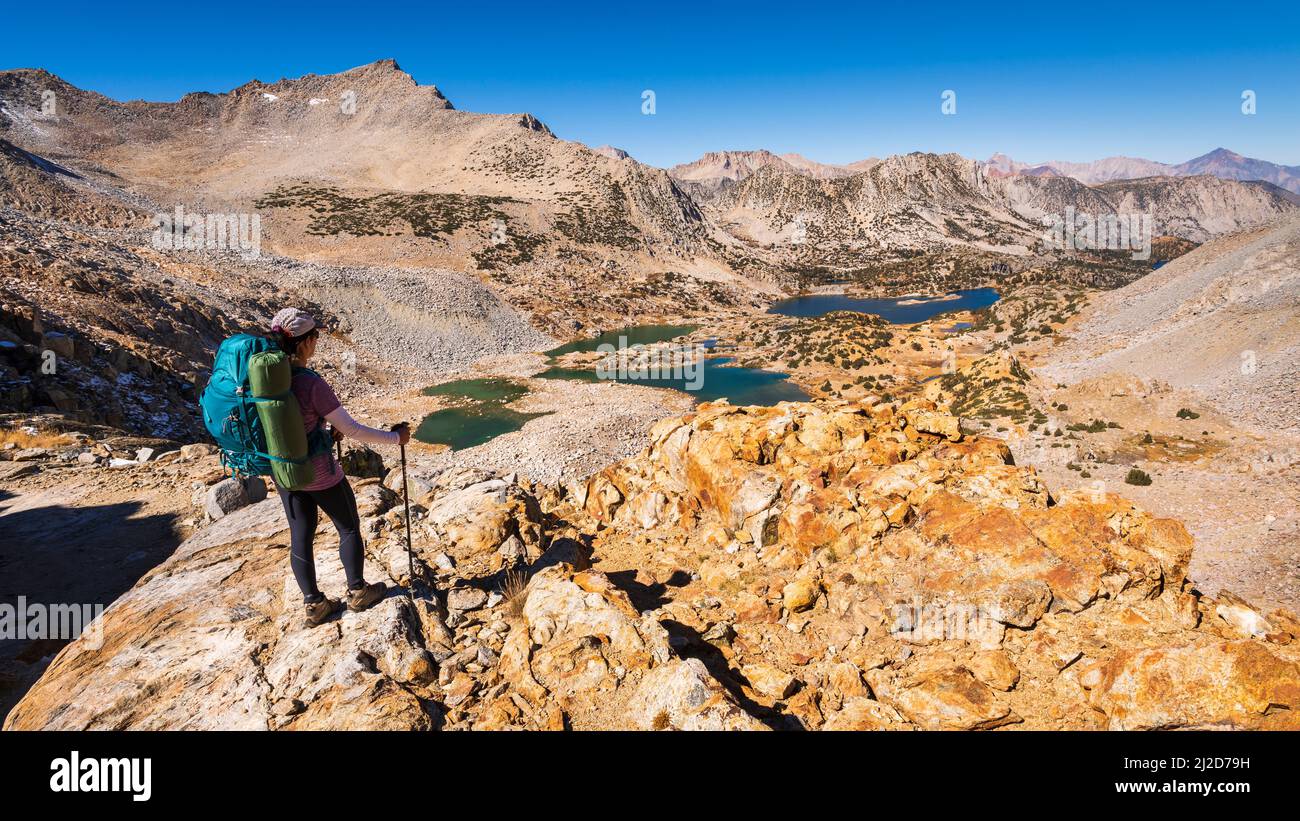 Backpacker on the Bishop Pass Trail, John Muir Wilderness, Sierra ...