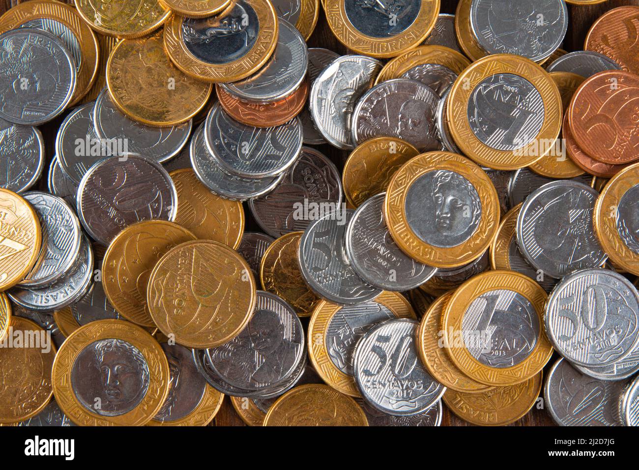 Brazilian coins. Various Brazilian real coins. finance concept Stock ...