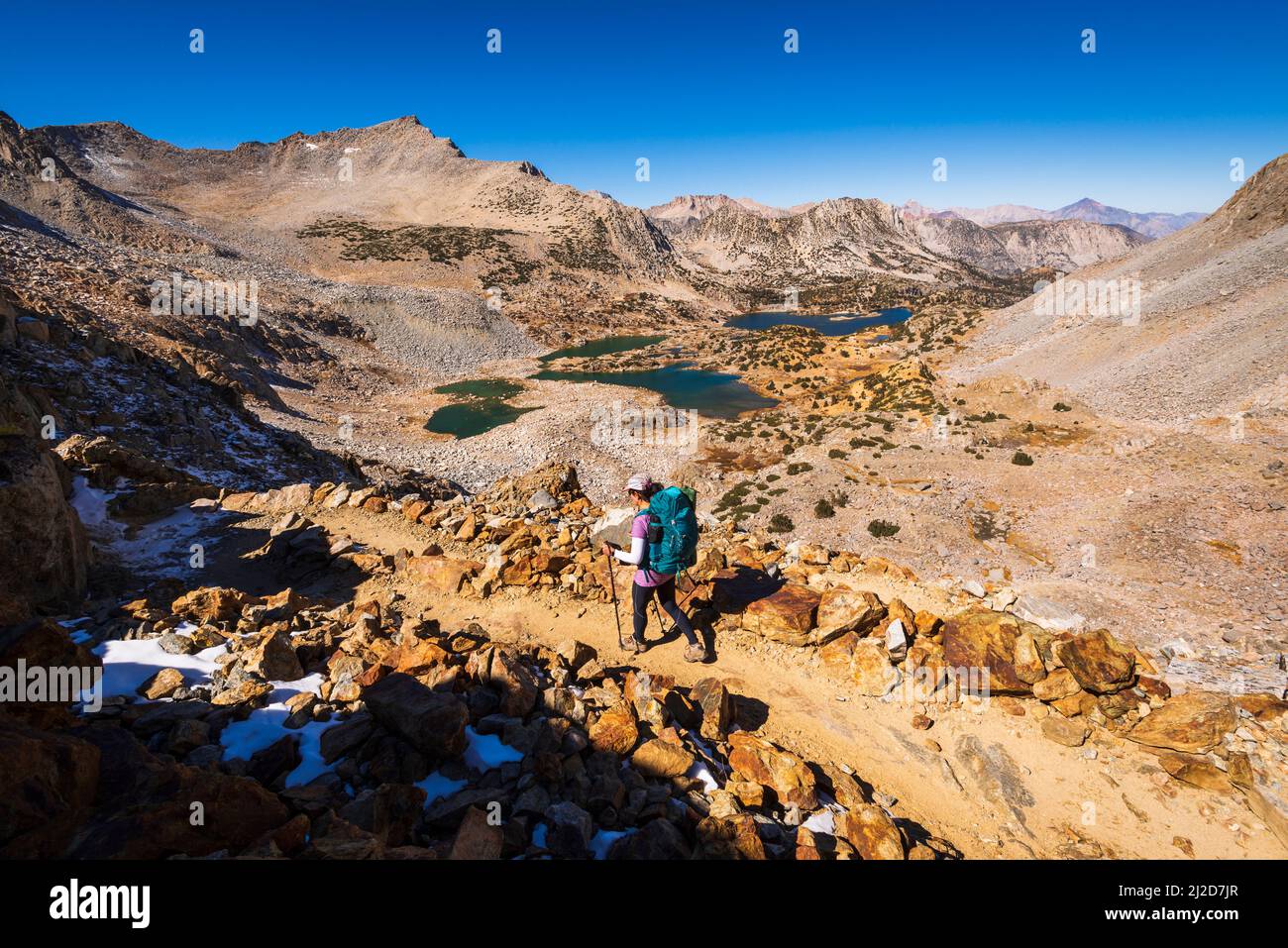 Backpacker on the Bishop Pass Trail, John Muir Wilderness, Sierra ...