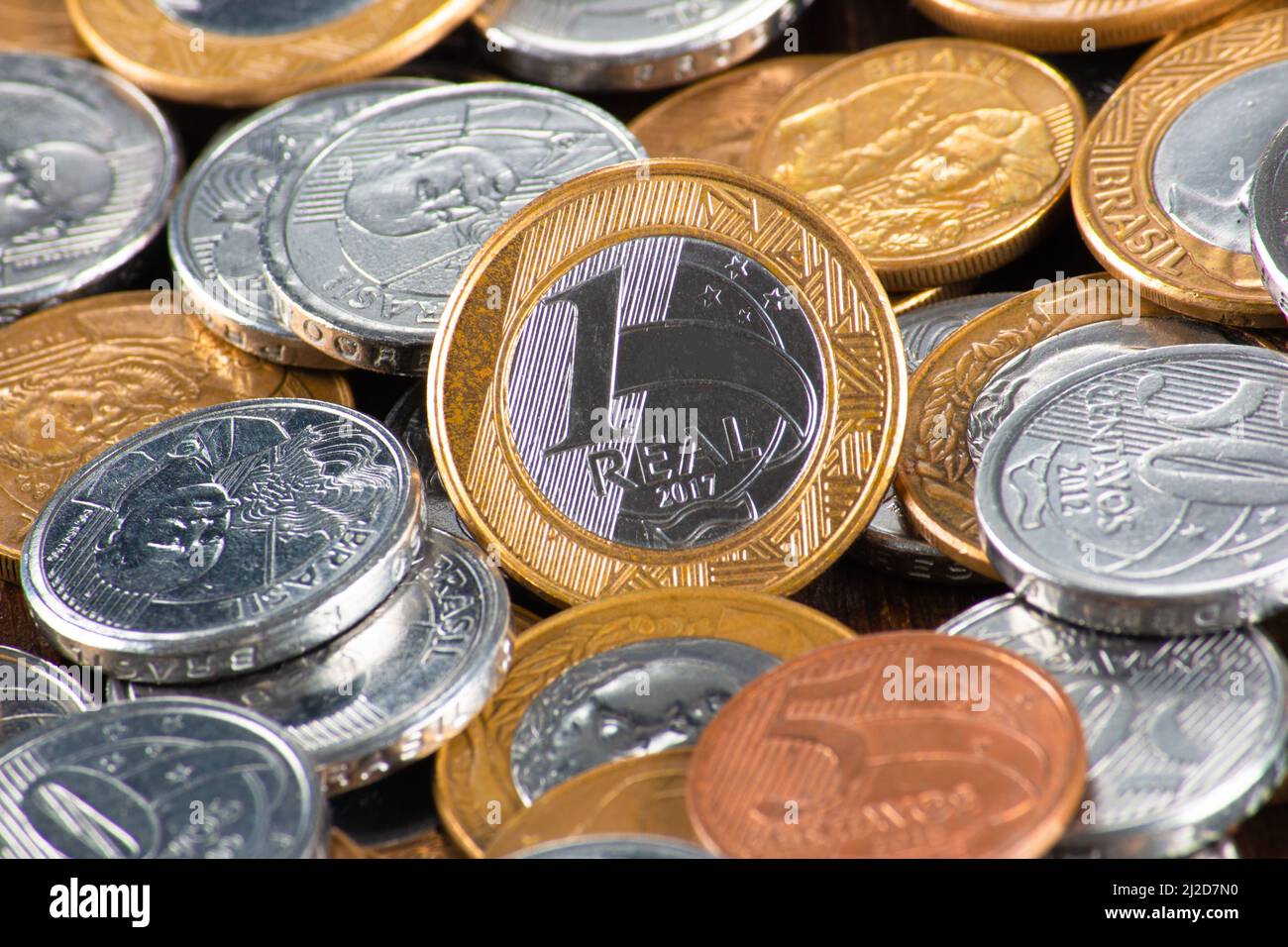 Brazilian coins. Various Brazilian real coins. finance concept Stock ...