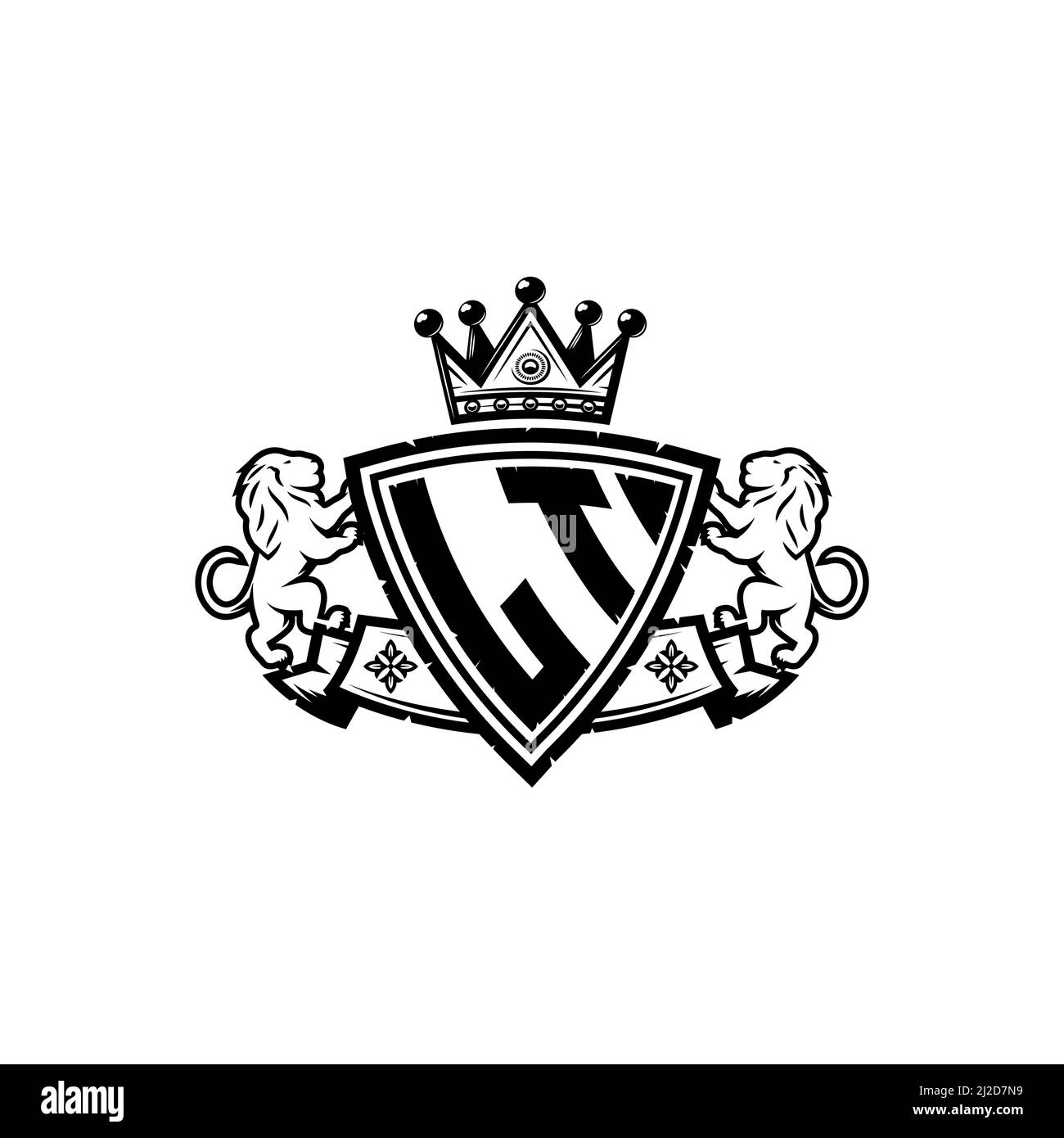 LT Monogram logo letter with Simple shield crown style design ...