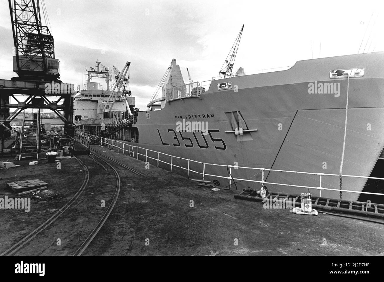 The RFA Sir Tristram in the dry dock at Tyne Shiprepair, Wallsend, for ...