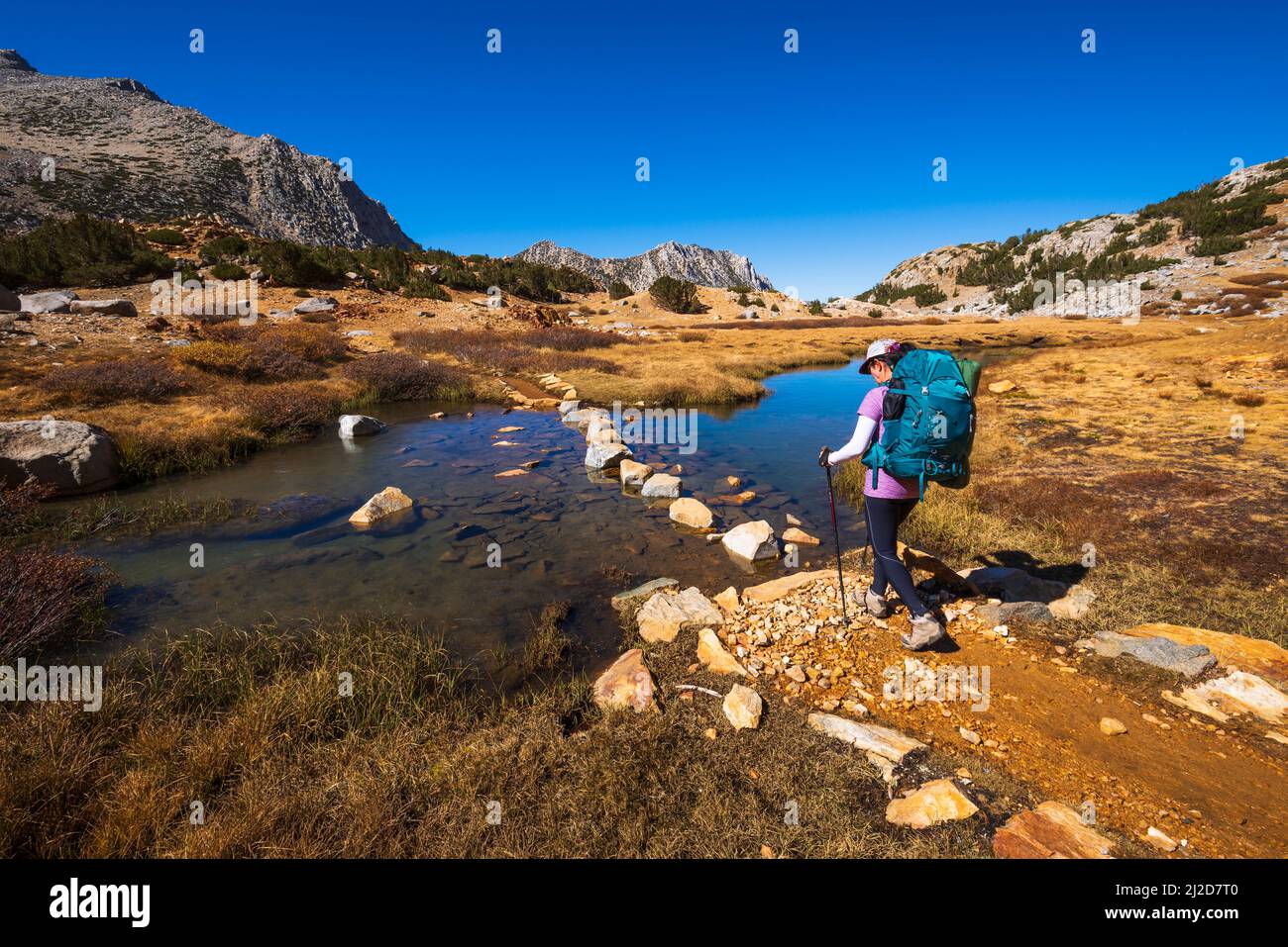 Backpacker on the Bishop Pass Trail, John Muir Wilderness, Sierra ...