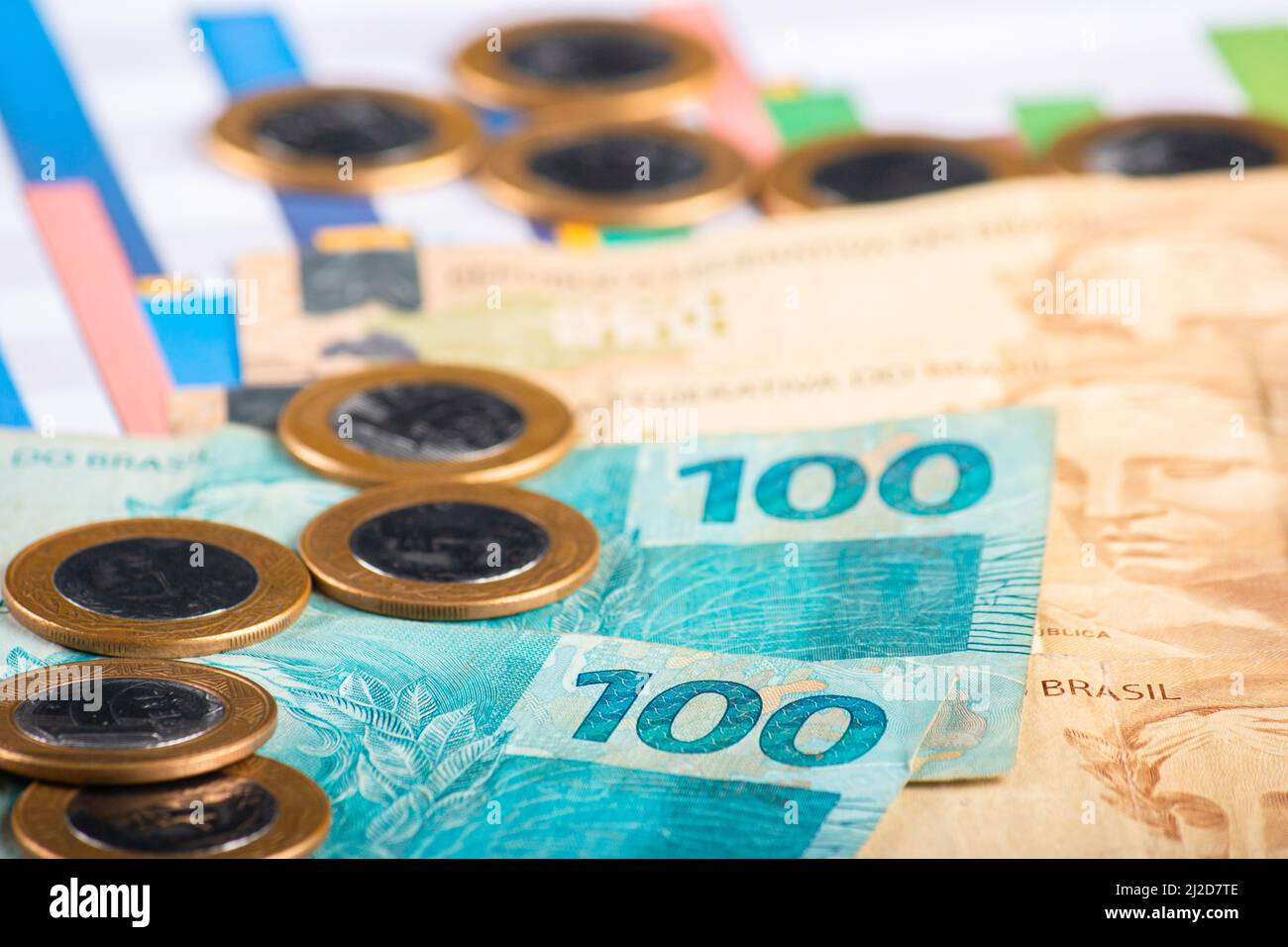 Finance concept. Brazilian money banknotes and coins Stock Photo - Alamy