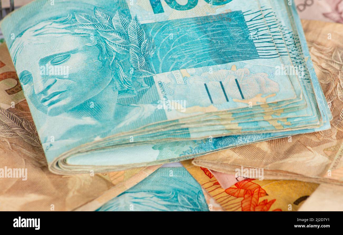 Brazilian money. Brazilian real banknotes. finance concept Stock Photo ...