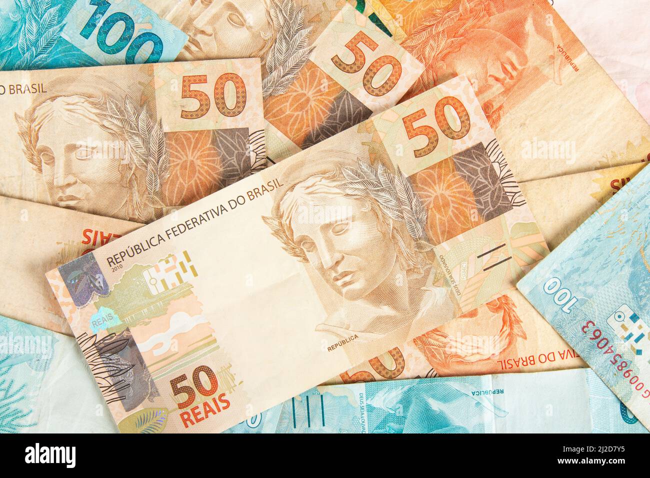 Brazilian money. Brazilian real banknotes. finance concept Stock Photo ...