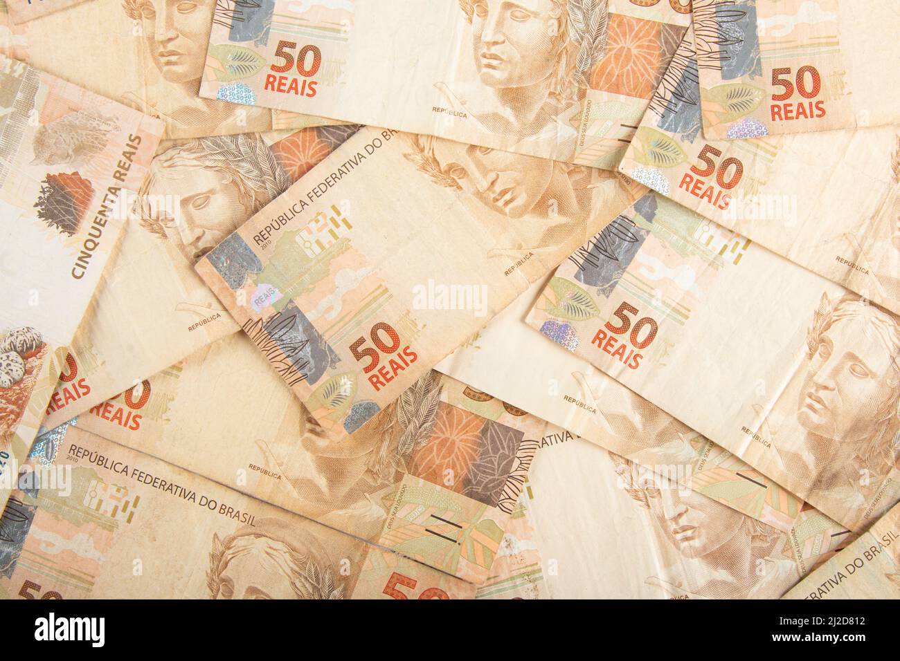 Brazilian money. 50 reais banknotes. Brazilian finance concept Stock ...