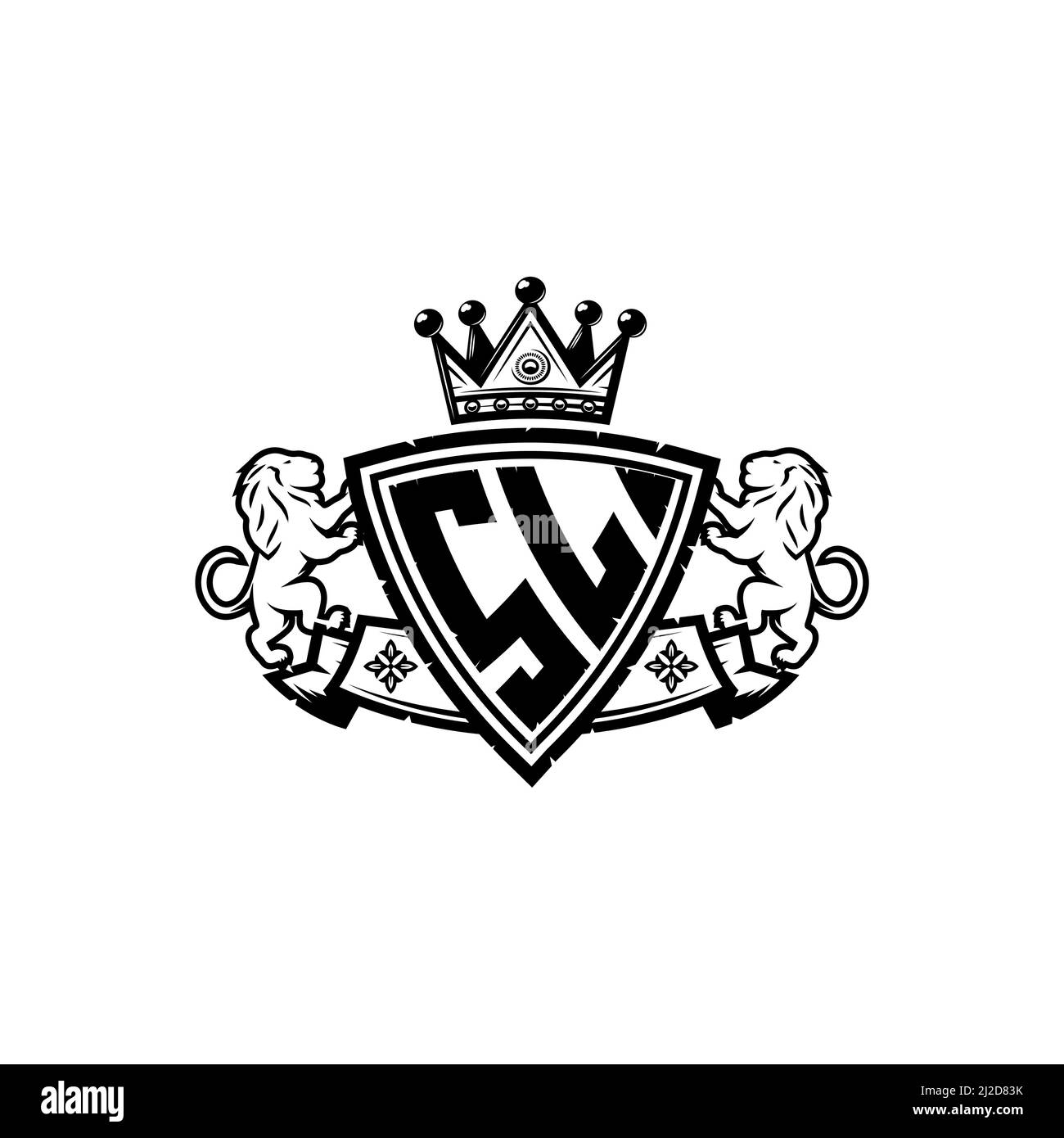SL Monogram logo letter with Simple shield crown style design ...