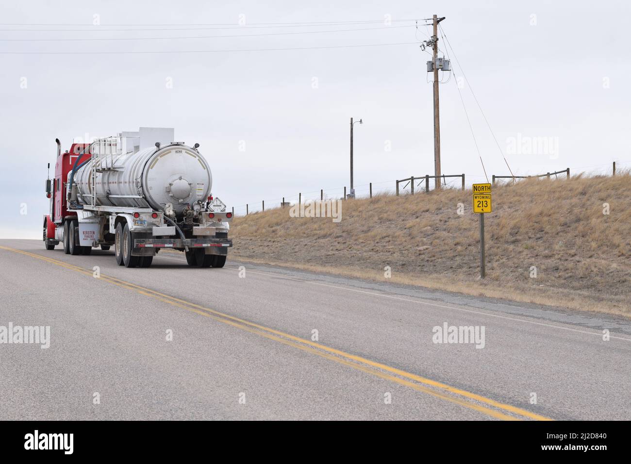 A tanker truck drives north on Wyoming Highway 213 Stock Photo - Alamy