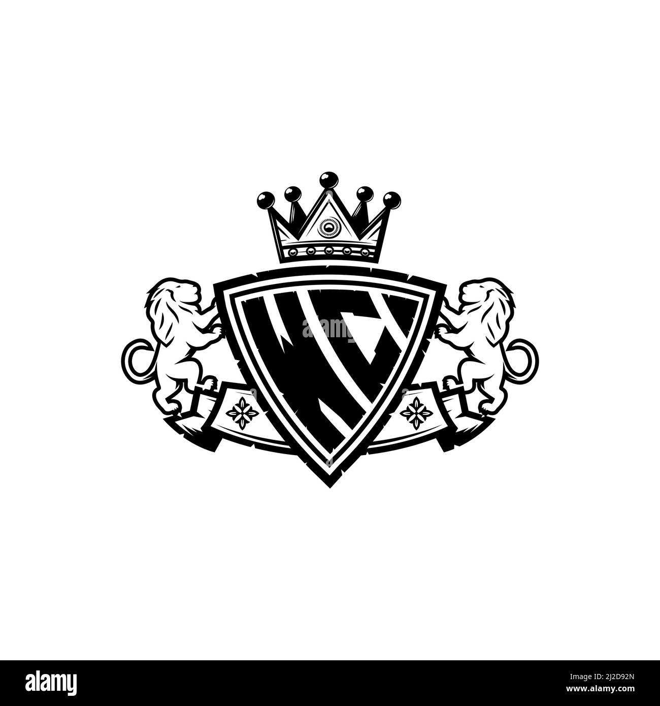 WC Monogram logo letter with Simple shield crown style design ...