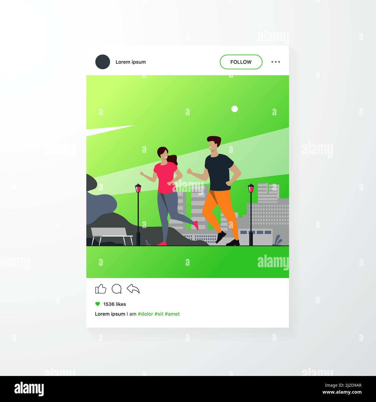 Happy smiling couple running at summer park flat vector illustration ...