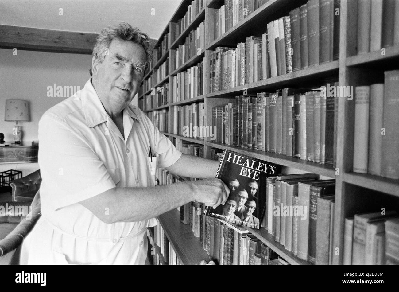 Denis Healey at his home in Sussex with one of his contributions to his ...