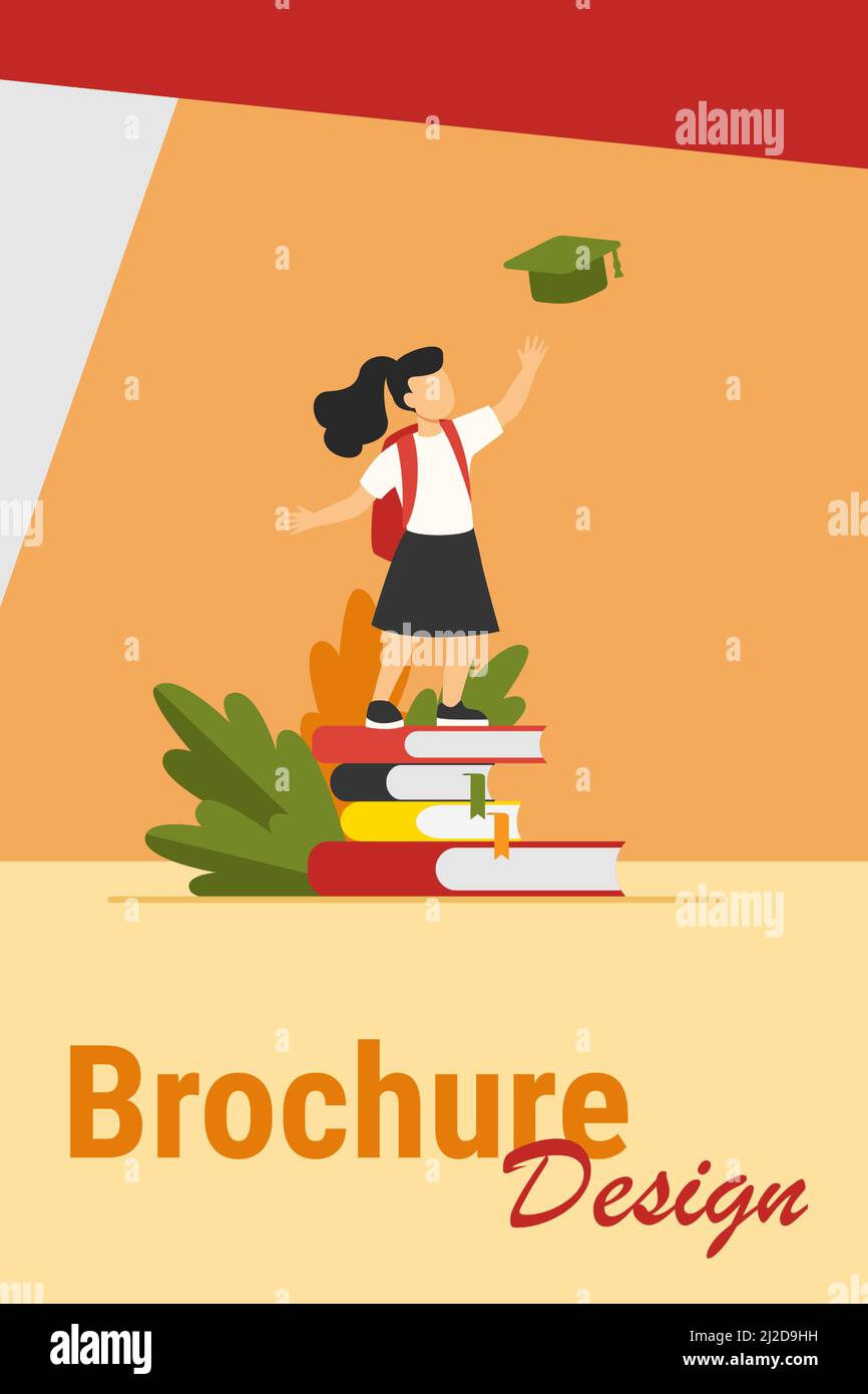 Little girl standing on pile of books. Study, school, pupil flat vector ...