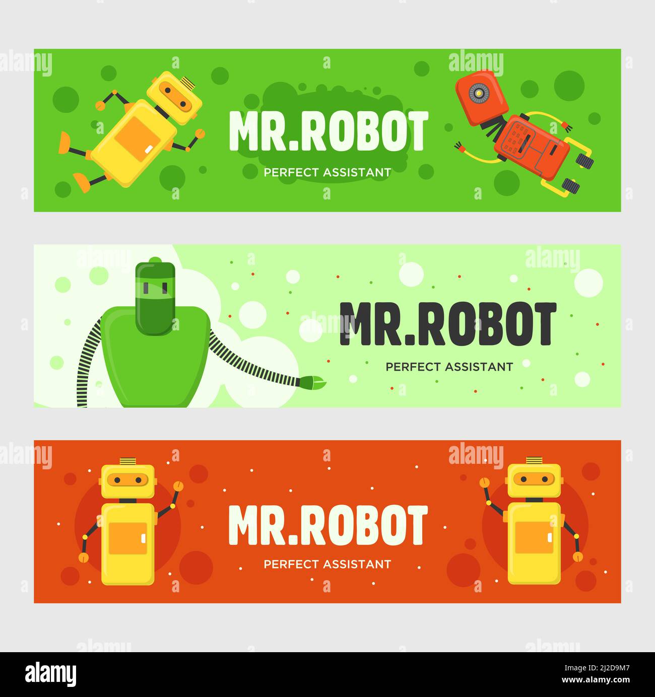 Mr. Robot banners set. Humanoids, cyborgs, smart machines vector ...