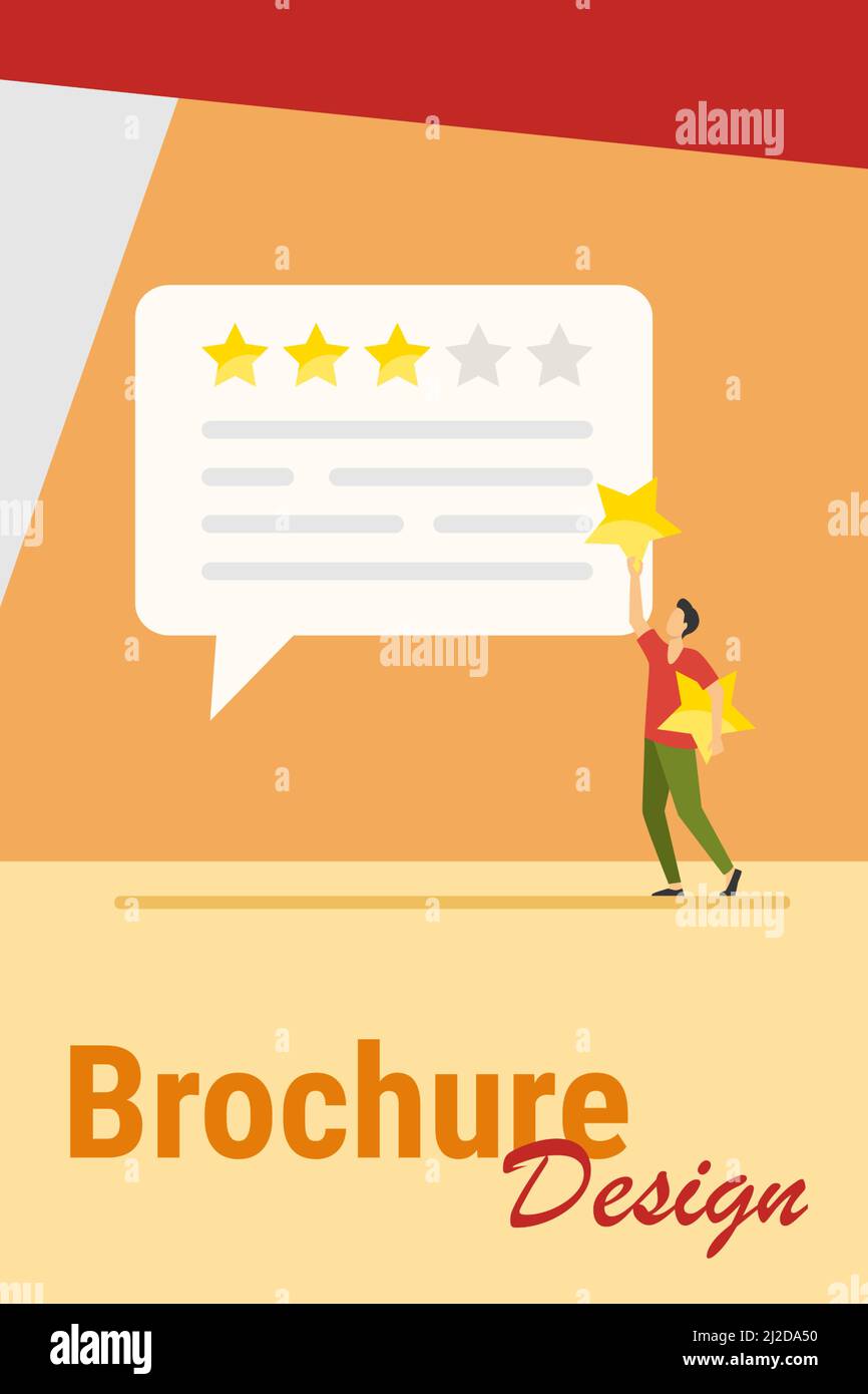 Online customer feedback. Man applying rate stars to chat bubble flat ... Online customer feedback. Man applying rate stars to chat bubble flat ...