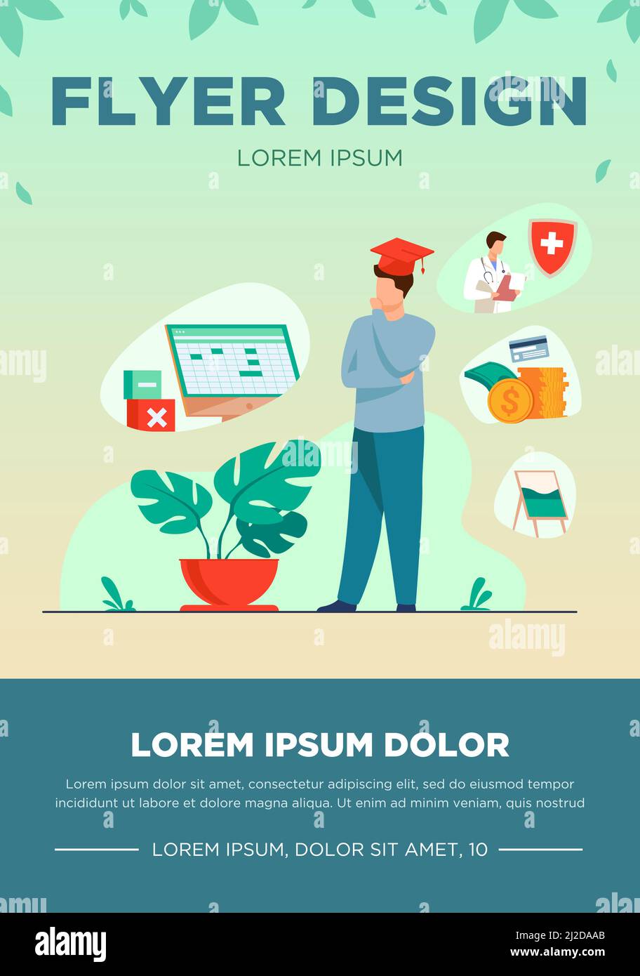 Male student choosing program in college. Young man in graduation cap ...