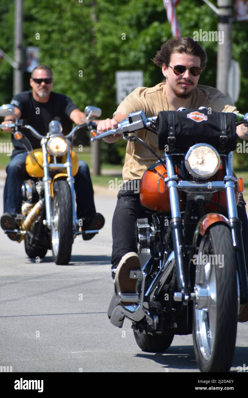 Two motorcycles driving south on Illinois Rt. 49 in Cissna Park, IL ...