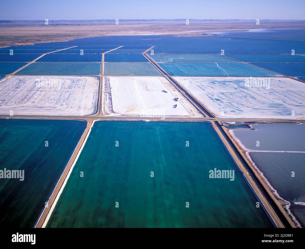 Salt mining at Dampier western Australia, showing the dyed salt ponds ...