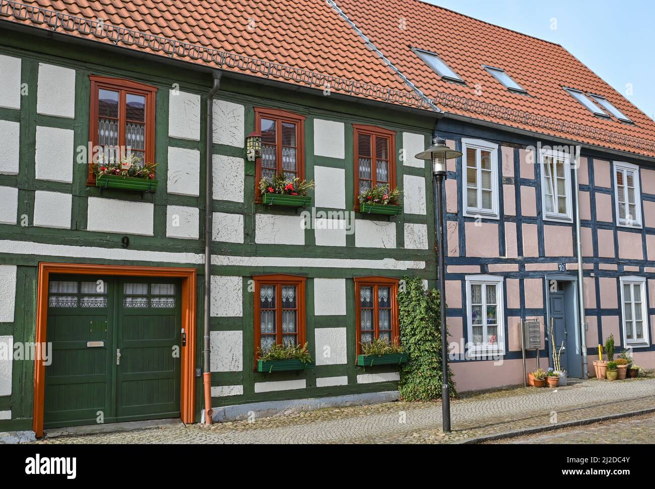Templin, Germany. 30th Mar, 2022. Half-timbered houses in the ...