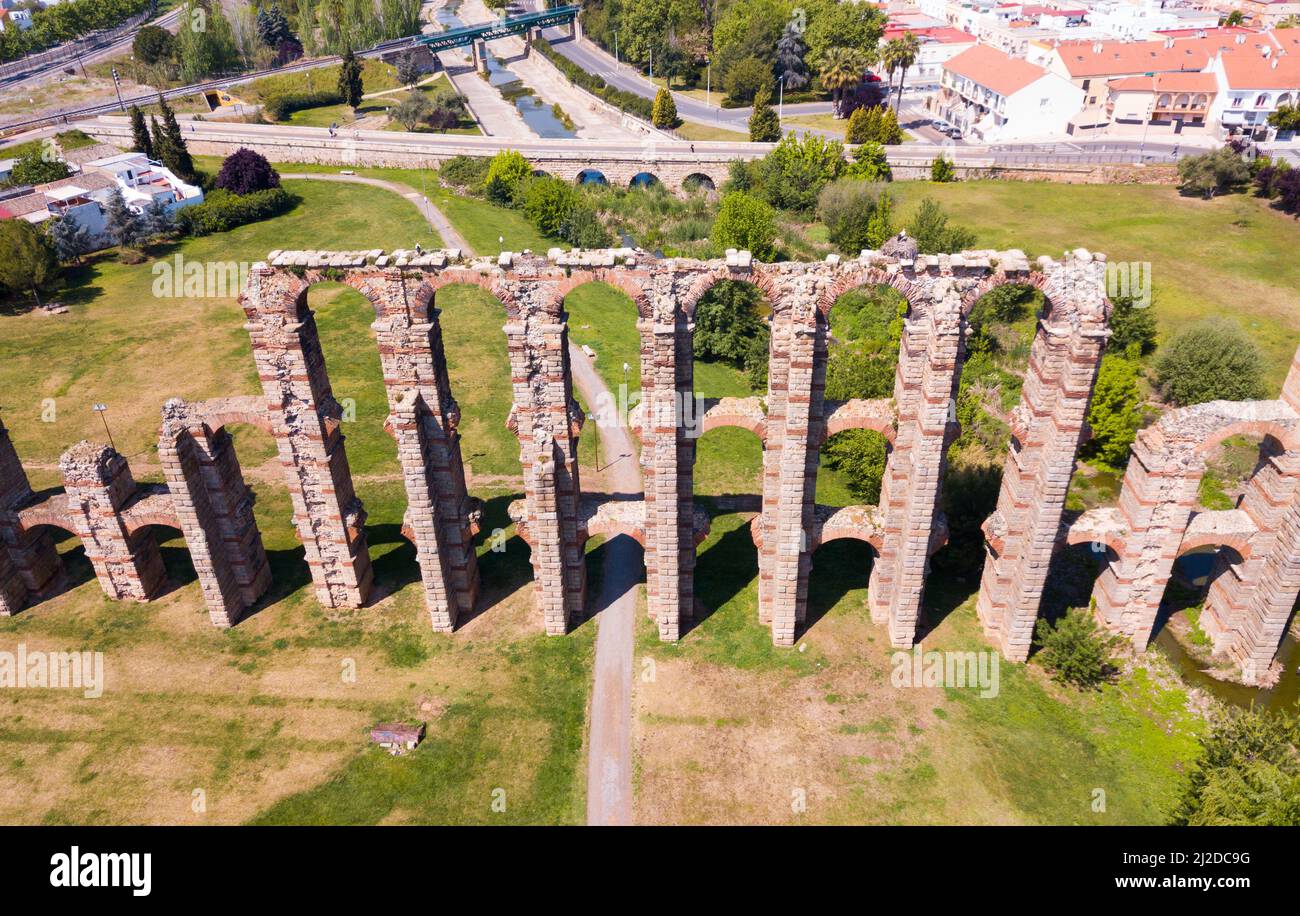 Famous landmark in Merida - Aqueduct of the Miracles, Spain Stock Photo ...