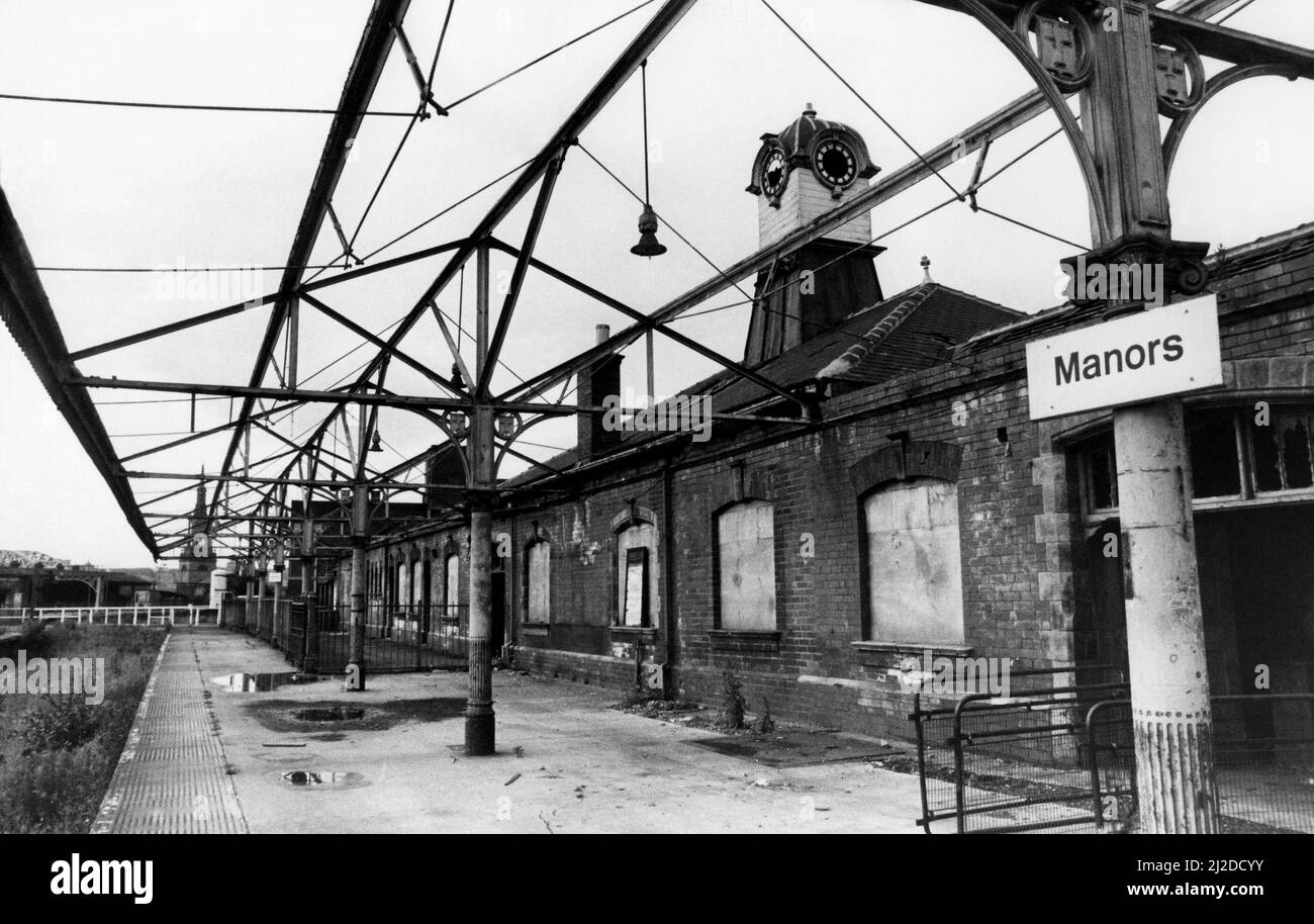 The platform of the now derelict Manors Railway Station on 1st July ...