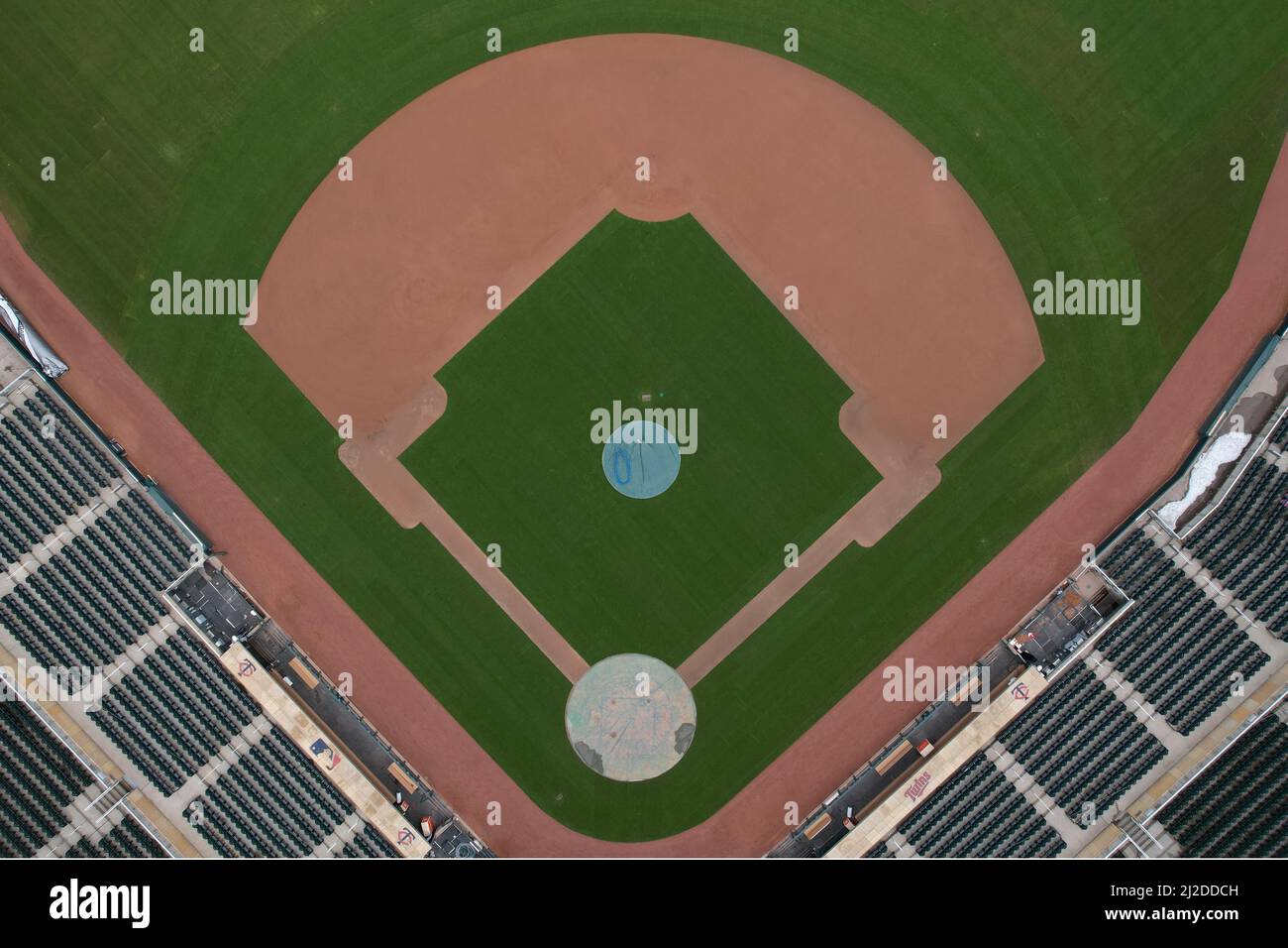 An aerial view of Target Field infield, Thursday, Mar. 31, 2022, in ...