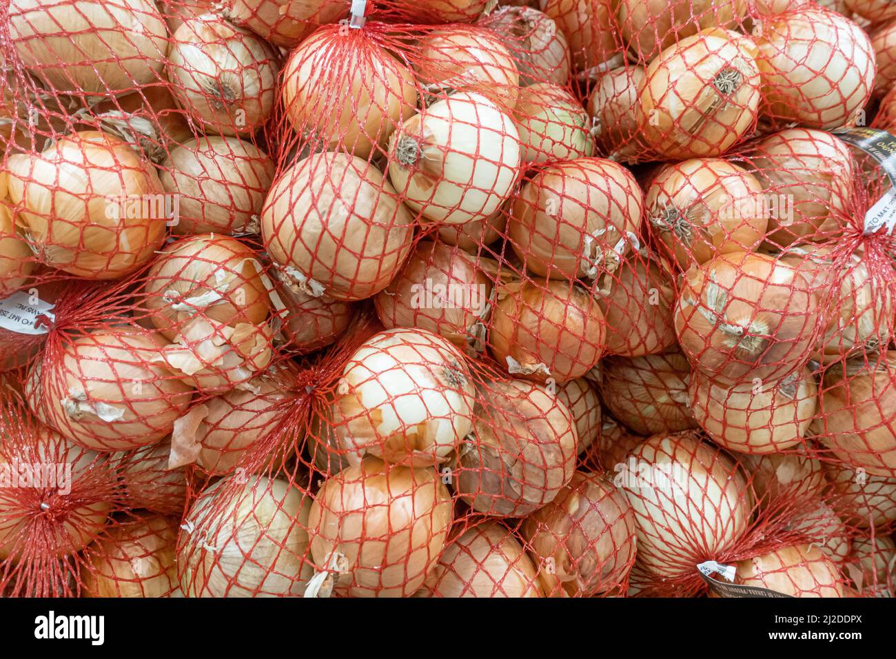Bag of fresh organic onions on display in supermarket Stock Photo - Alamy