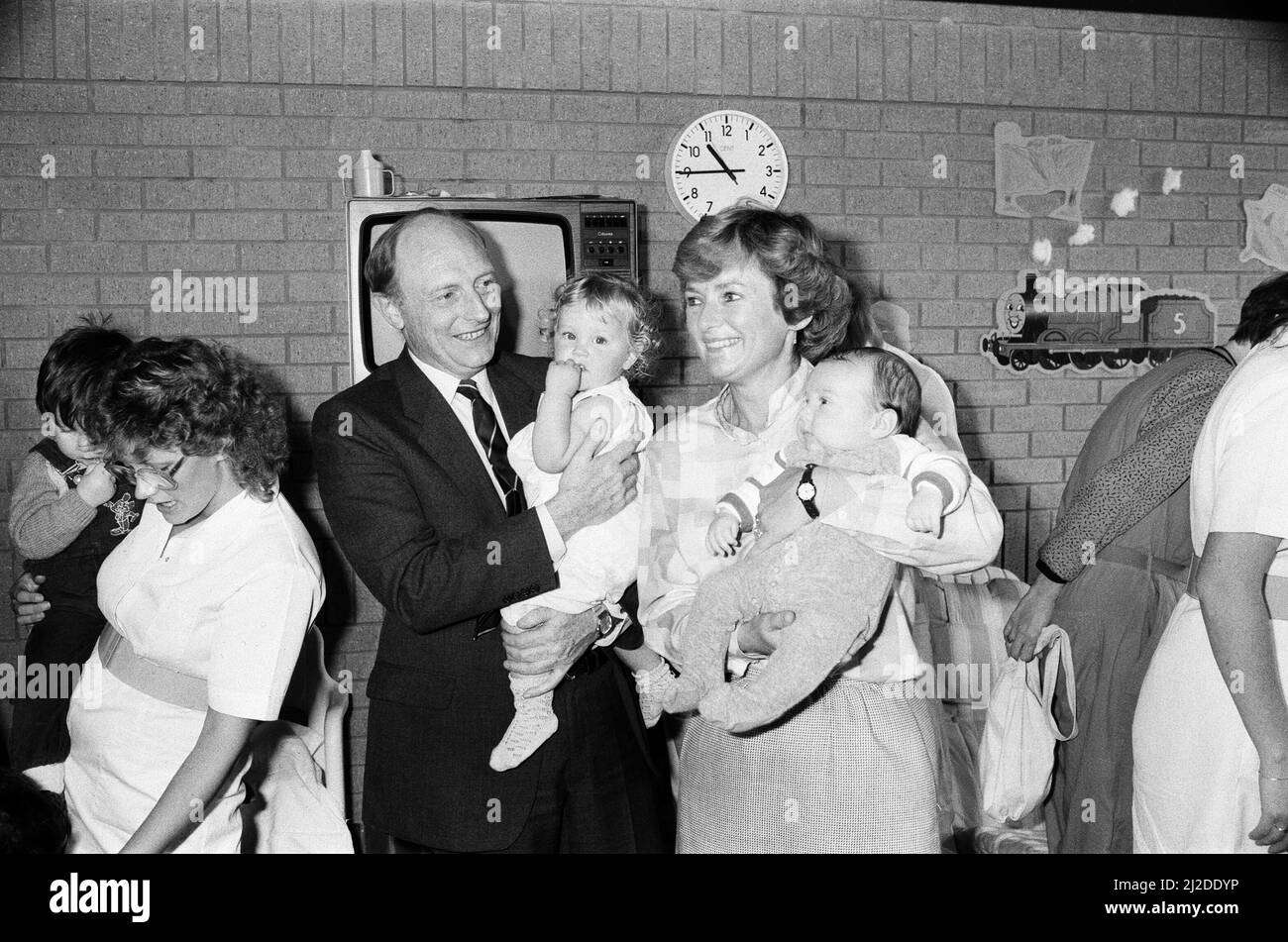 Neil Kinnock and wife Glenys, visit the creche set up in Bournemouth ...
