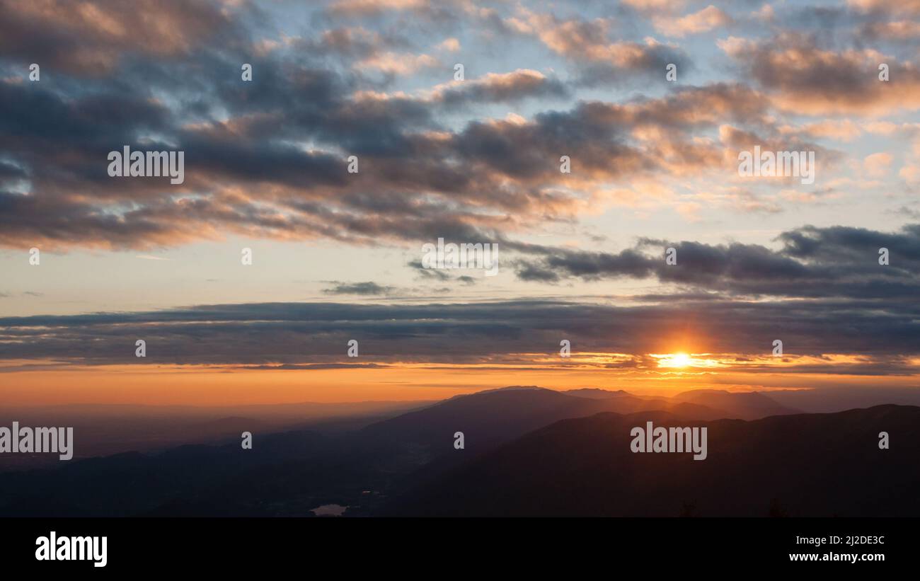 Sunset from Pizzoc mount top. Cansiglio woodland. Landscape from ...