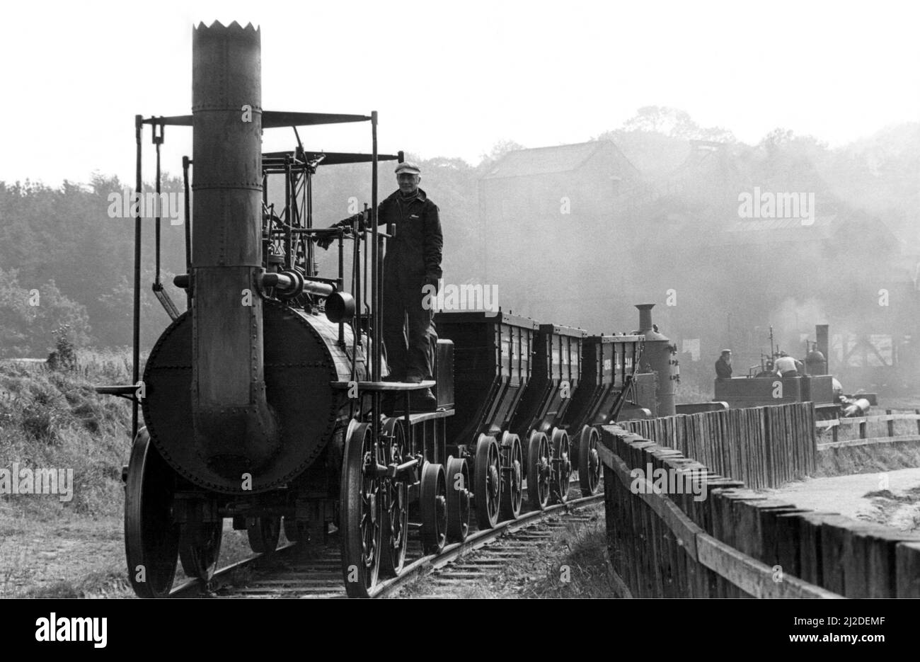 A replica of George Stephenson's Locomotion No.1 at Beamish Museum on ...