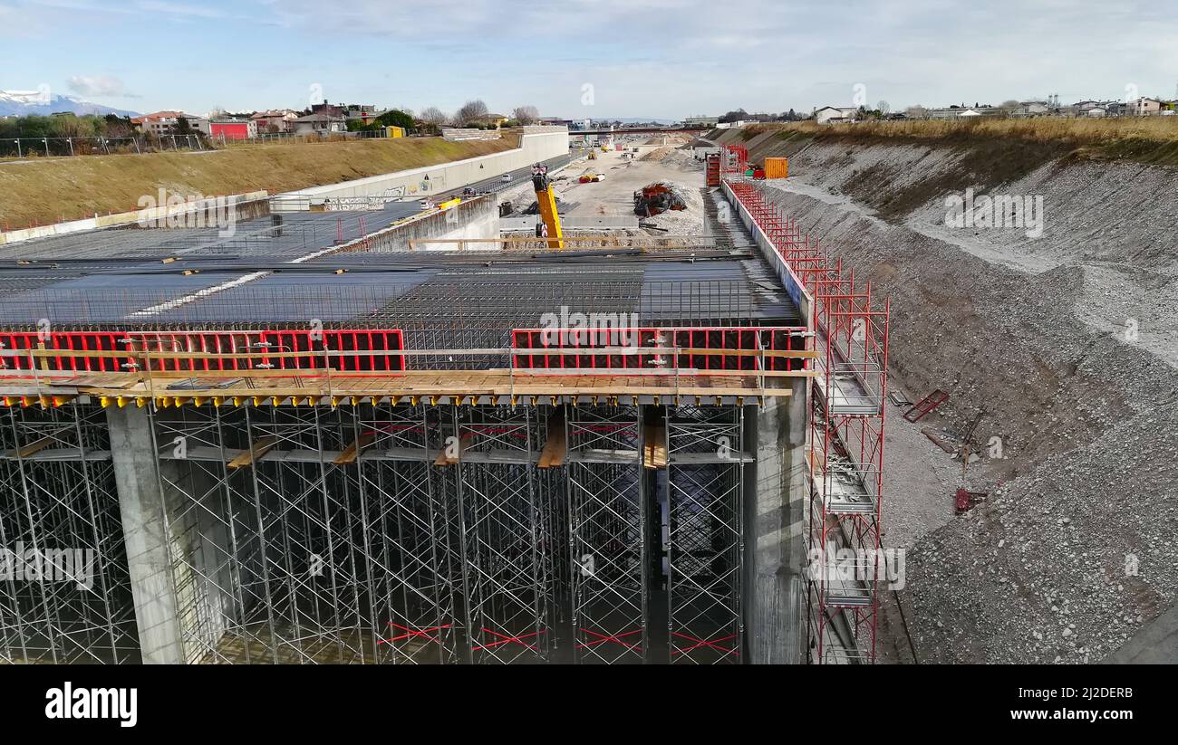 Highway construction site view. Civil engineering. Road on costruction ...