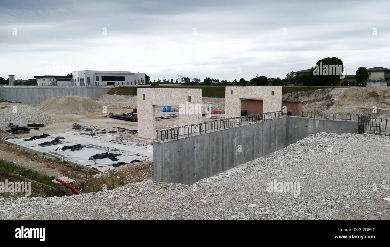 Highway construction site view. Civil engineering. Road on costruction ...