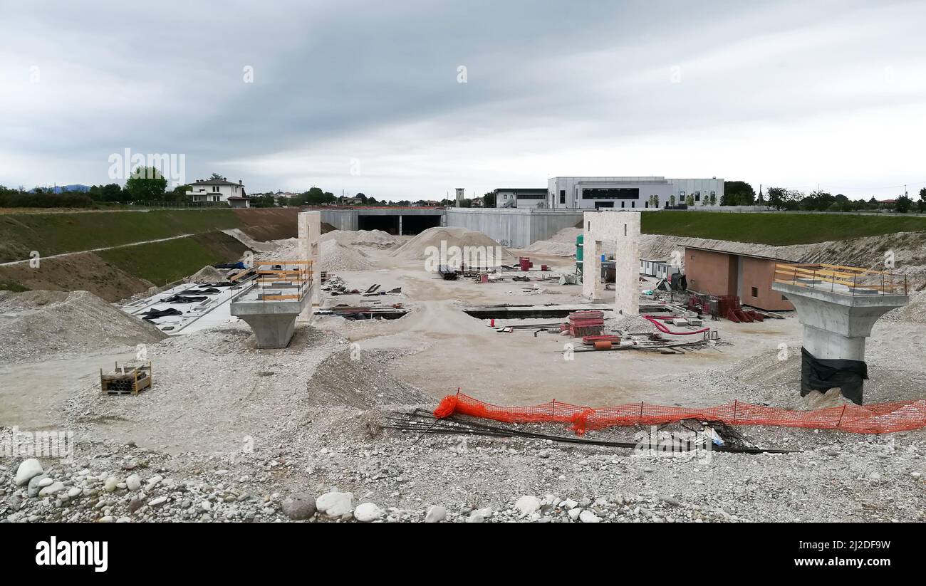 Highway construction site view. Civil engineering. Road on costruction ...