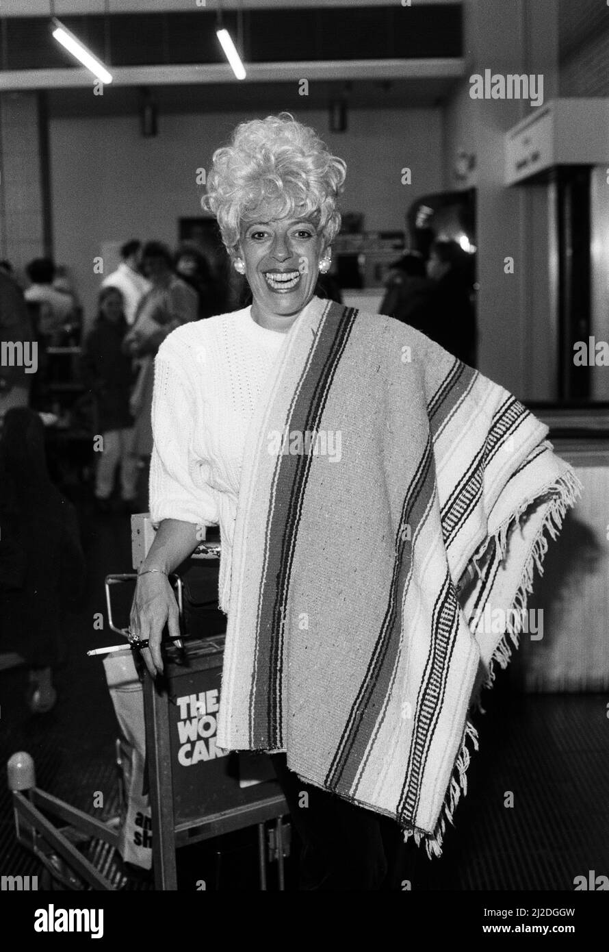 Julie Goodyear at Manchester Airport. January 1986 Stock Photo - Alamy