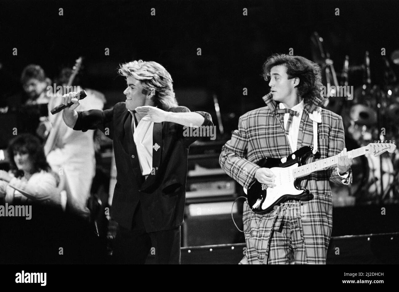 British pop group Wham pictured on their 10-day visit to China, April ...